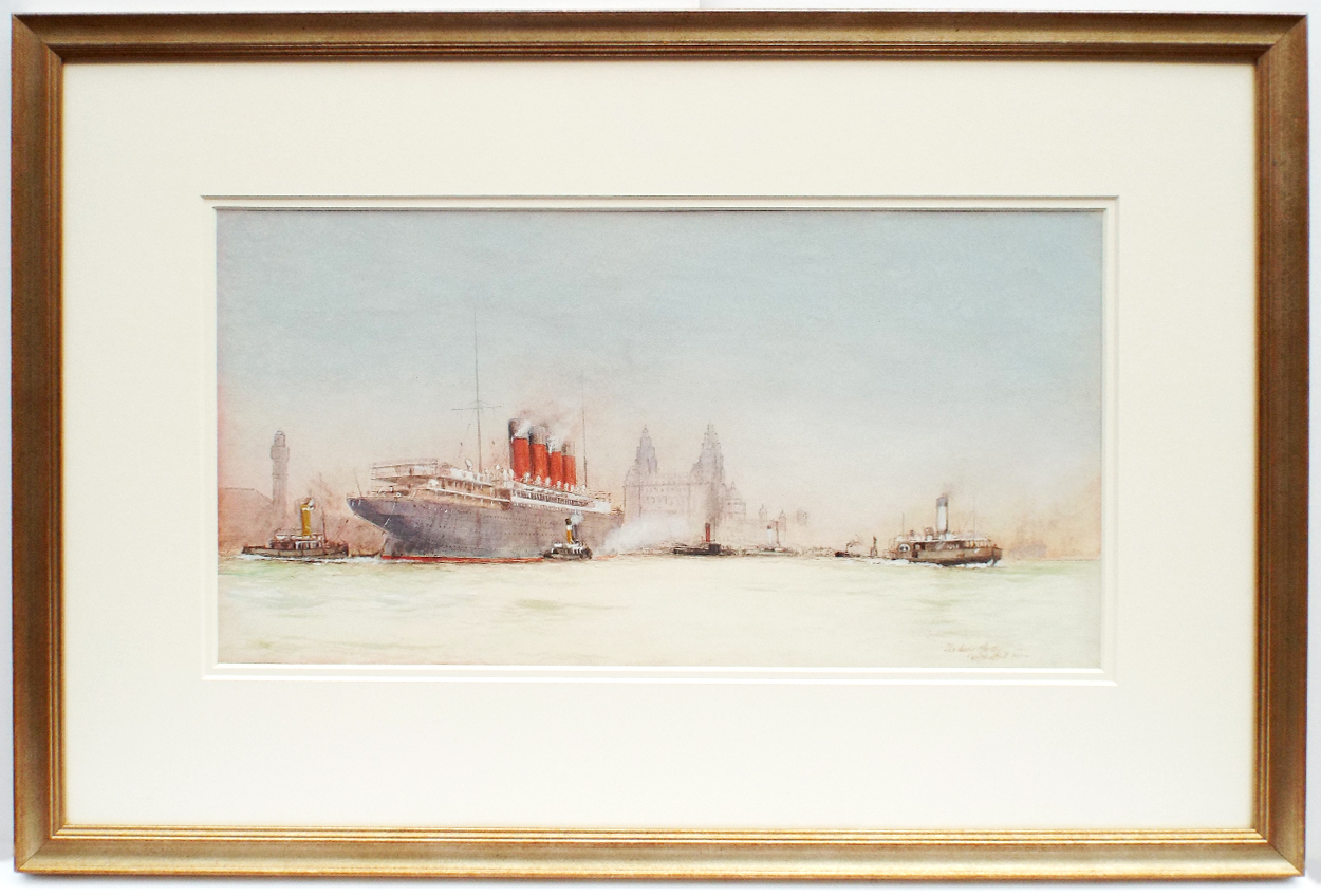 Lusitania On The Mersey, Royal Liver Building In The Background – Baron ...