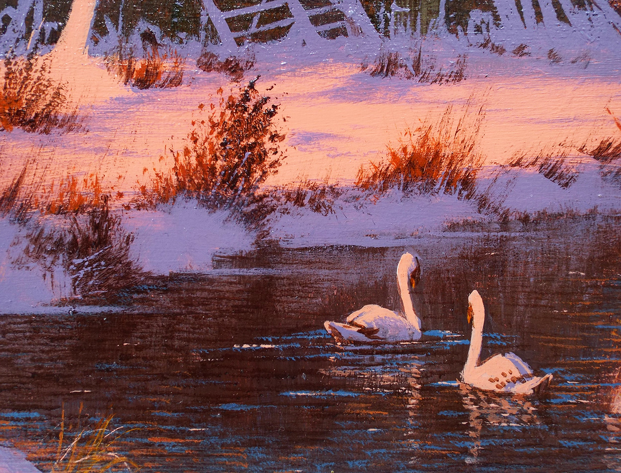 Snow Scene with Swans Before a Barn – Baron Fine Art