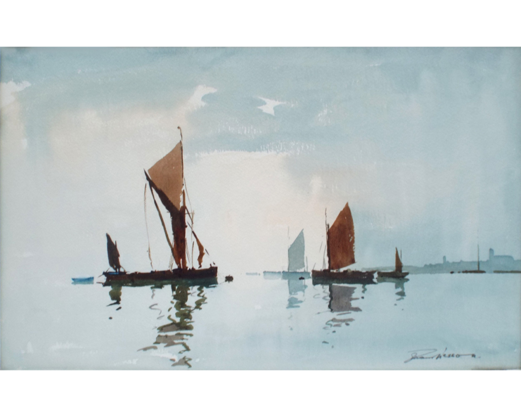 Thames Barge & Other Boats Anchored in an Estuary – Baron Fine Art